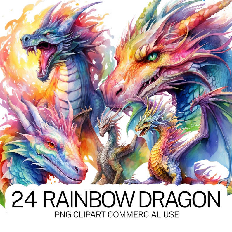 24 Rainbow Dragons Clipart , Rainbow Dragon PNG Bundle, High-quality ...
