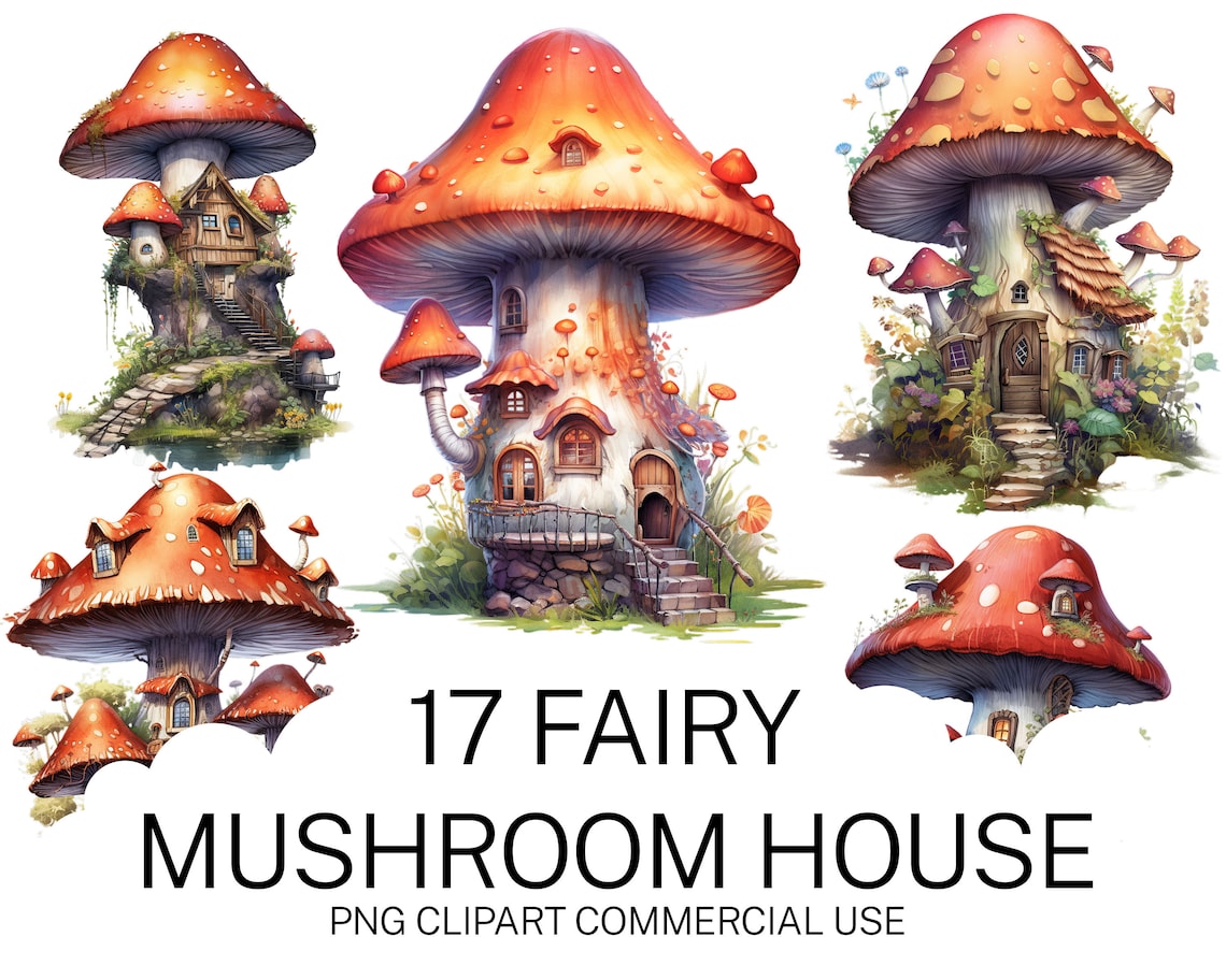 17 Fairy Mushroom House Clipart, PNG Bundle, High-quality Transparent ...