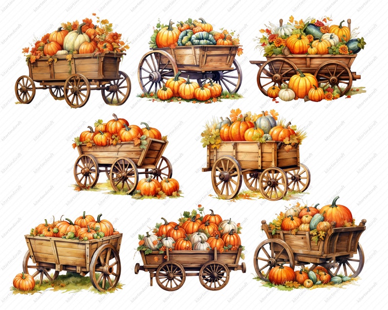 Pumpkin Wagon Clipart Set: Autumn PNG Bundle (digital Download) - Etsy