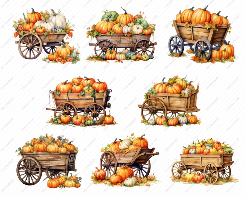 Pumpkin Wagon Clipart Set: Autumn PNG Bundle (digital Download) - Etsy