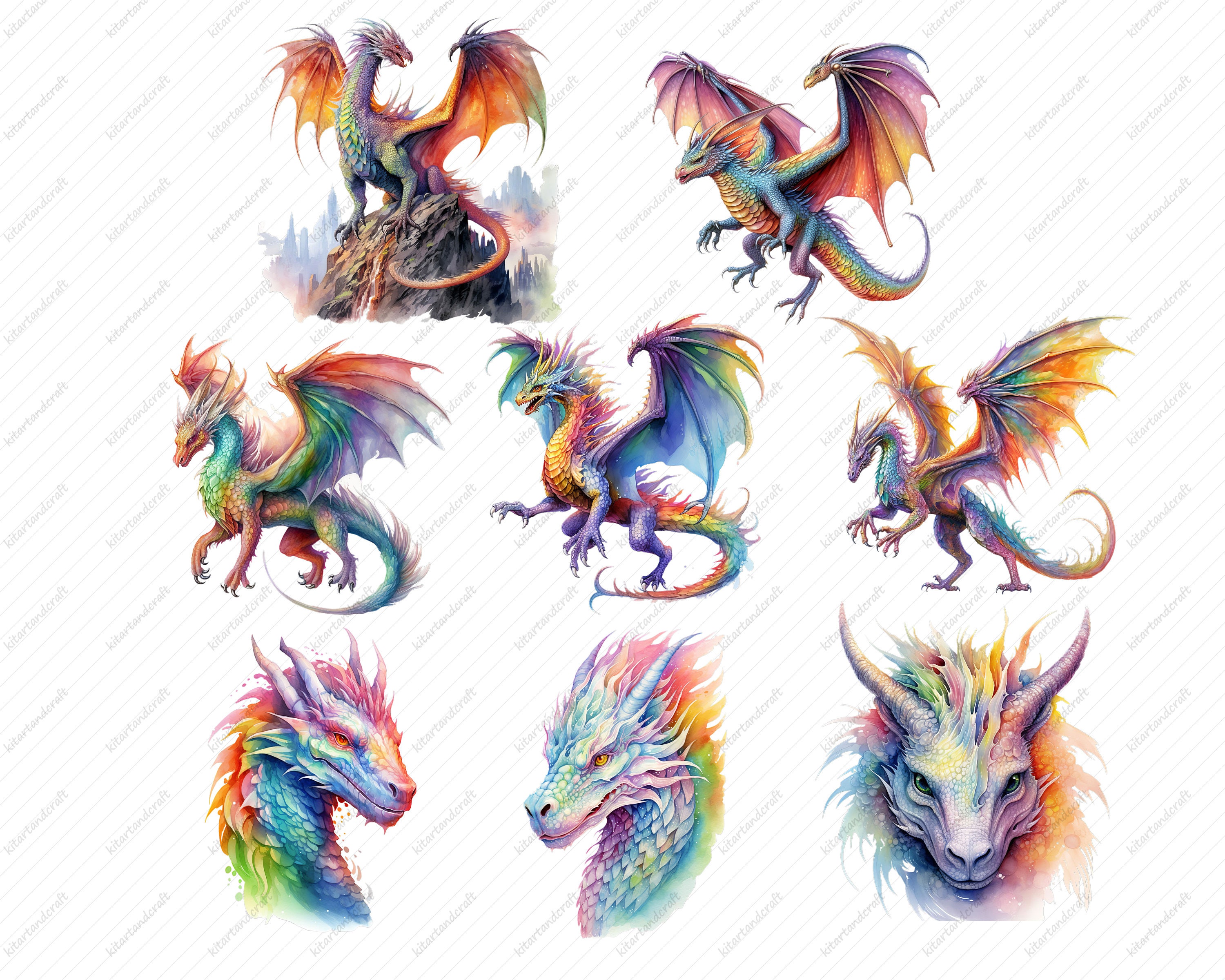 24 Rainbow Dragons Clipart , Rainbow Dragon PNG Bundle, High-quality ...