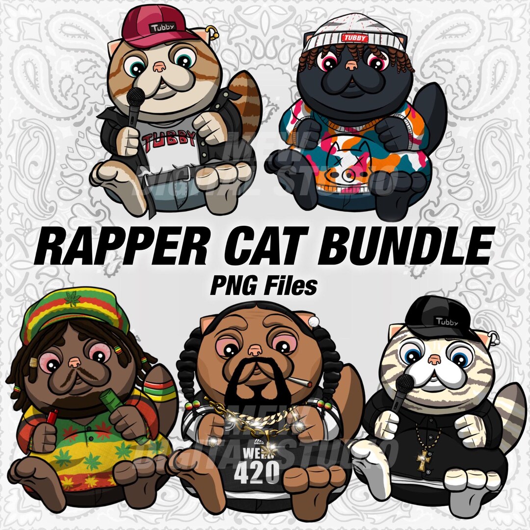 Rapper Cats Bundle: Cute Rappers Inspired by Snoop Dogg, Bob Marley ...