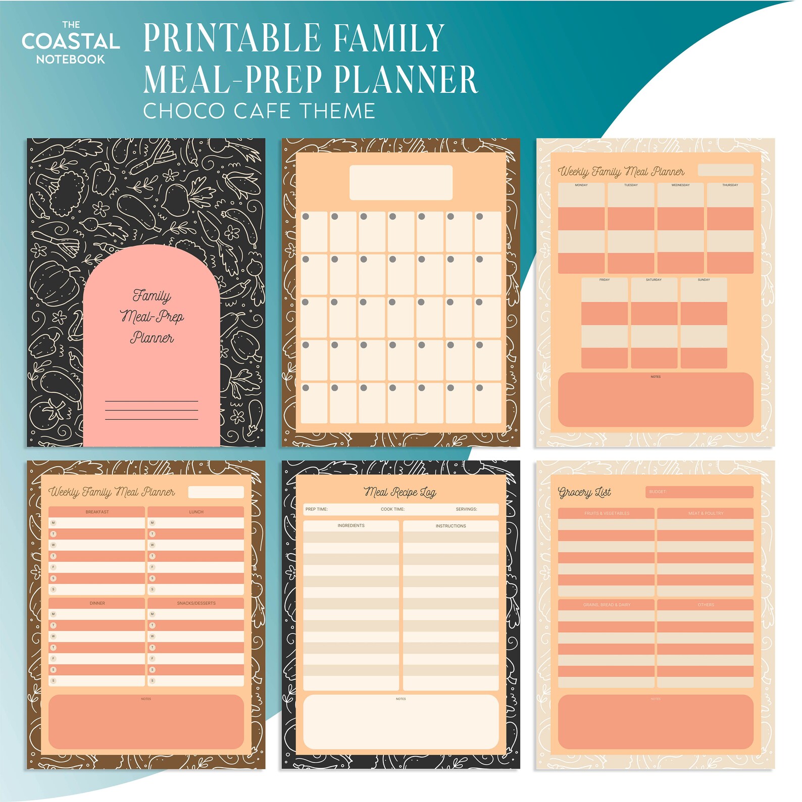 Weekly Meal Planner Printable Digital Planner Inserts Grocery List Menu ...