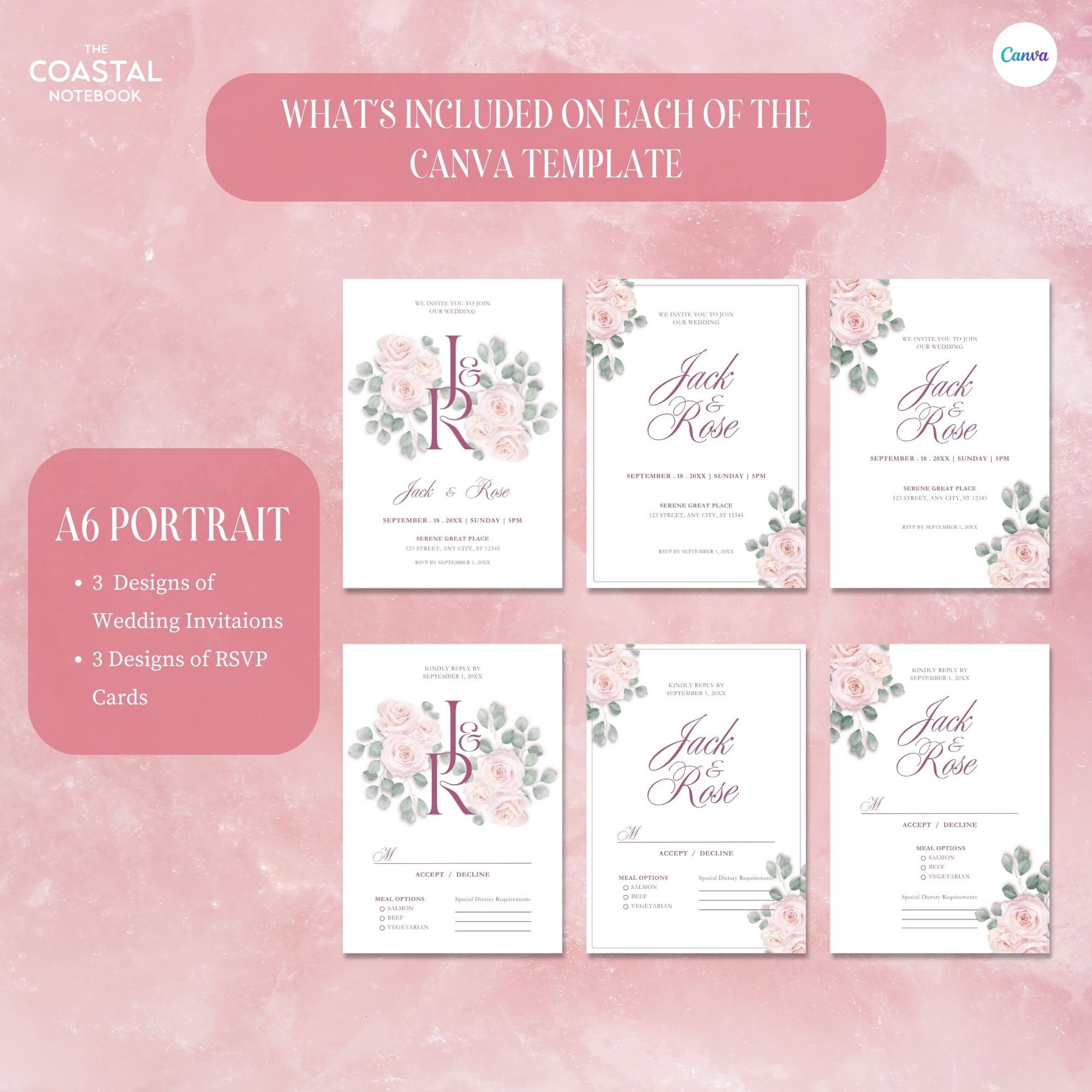 Minimalist Floral Old Rose Wedding Invitation RSVP Canva Template ...