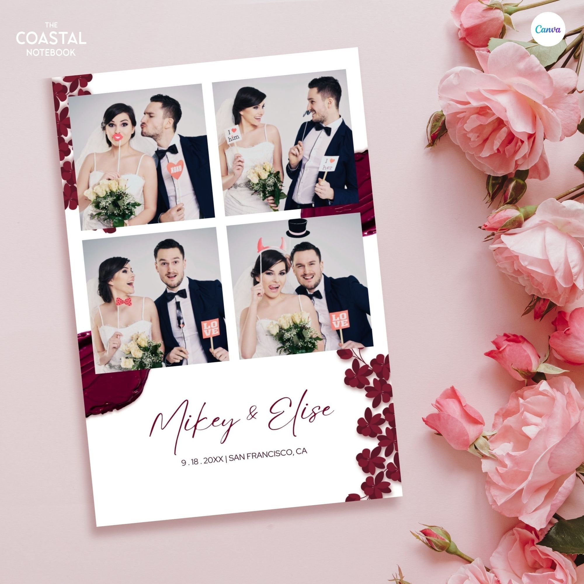 Wine Red Photo Booth Strip Template, Wedding Photo Booth Template ...