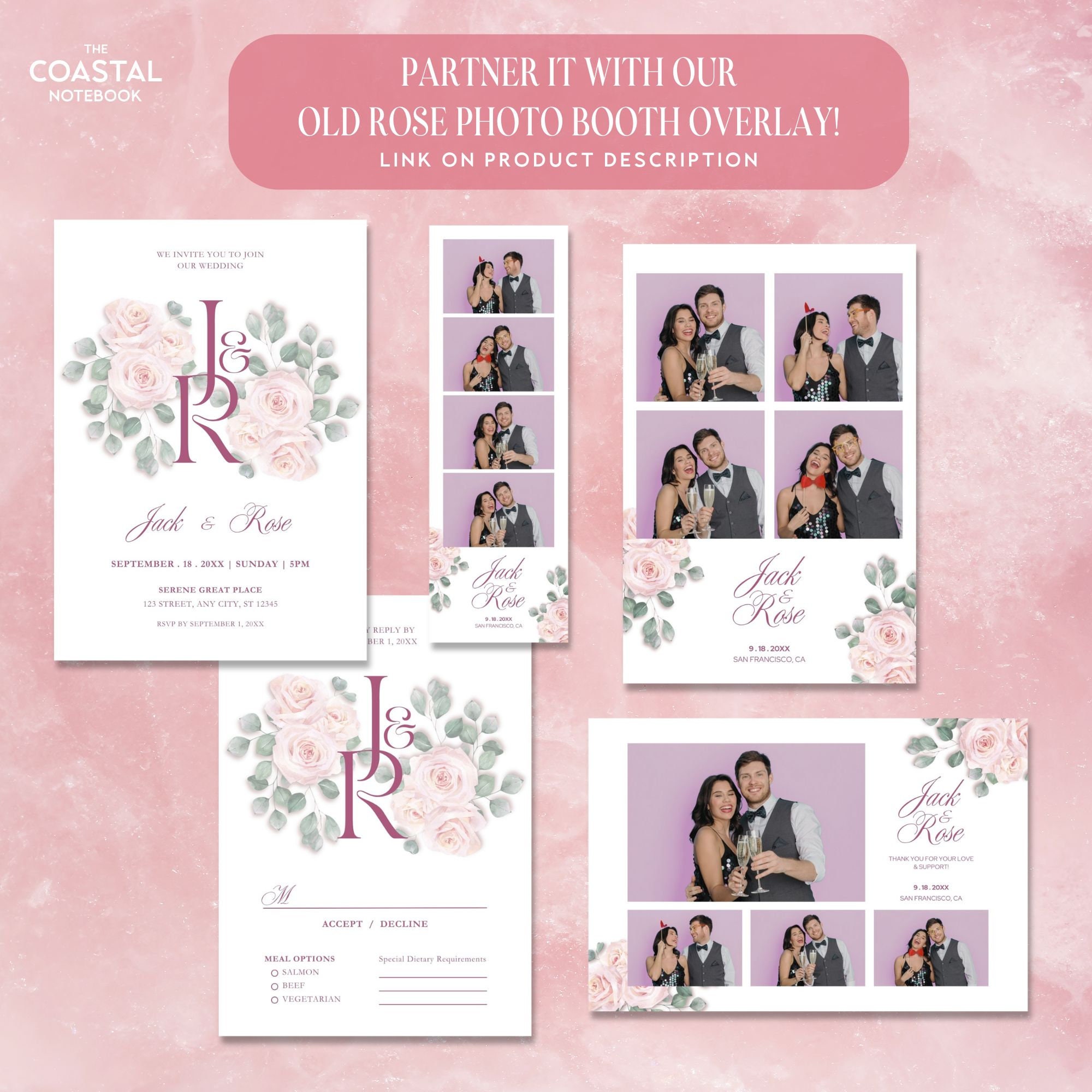 Minimalist Floral Old Rose Wedding Invitation RSVP Canva Template ...