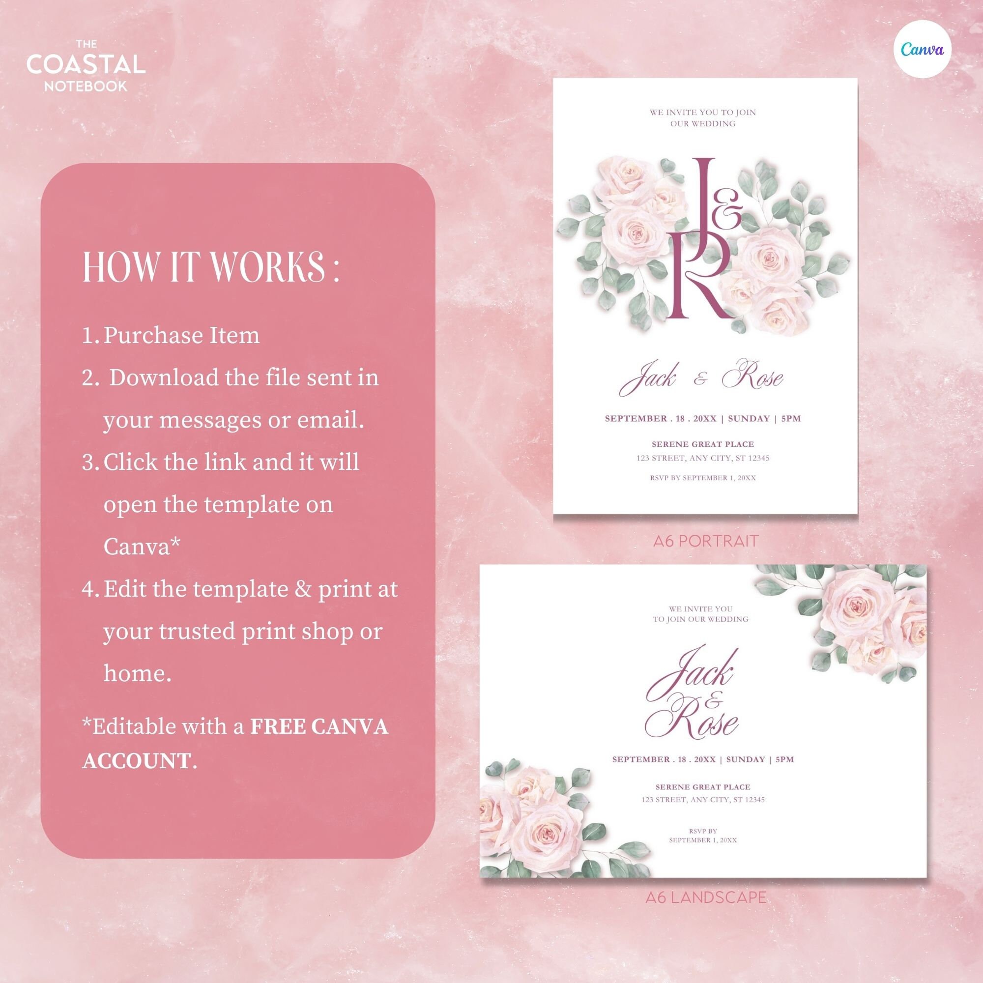 Minimalist Floral Old Rose Wedding Invitation RSVP Canva Template ...
