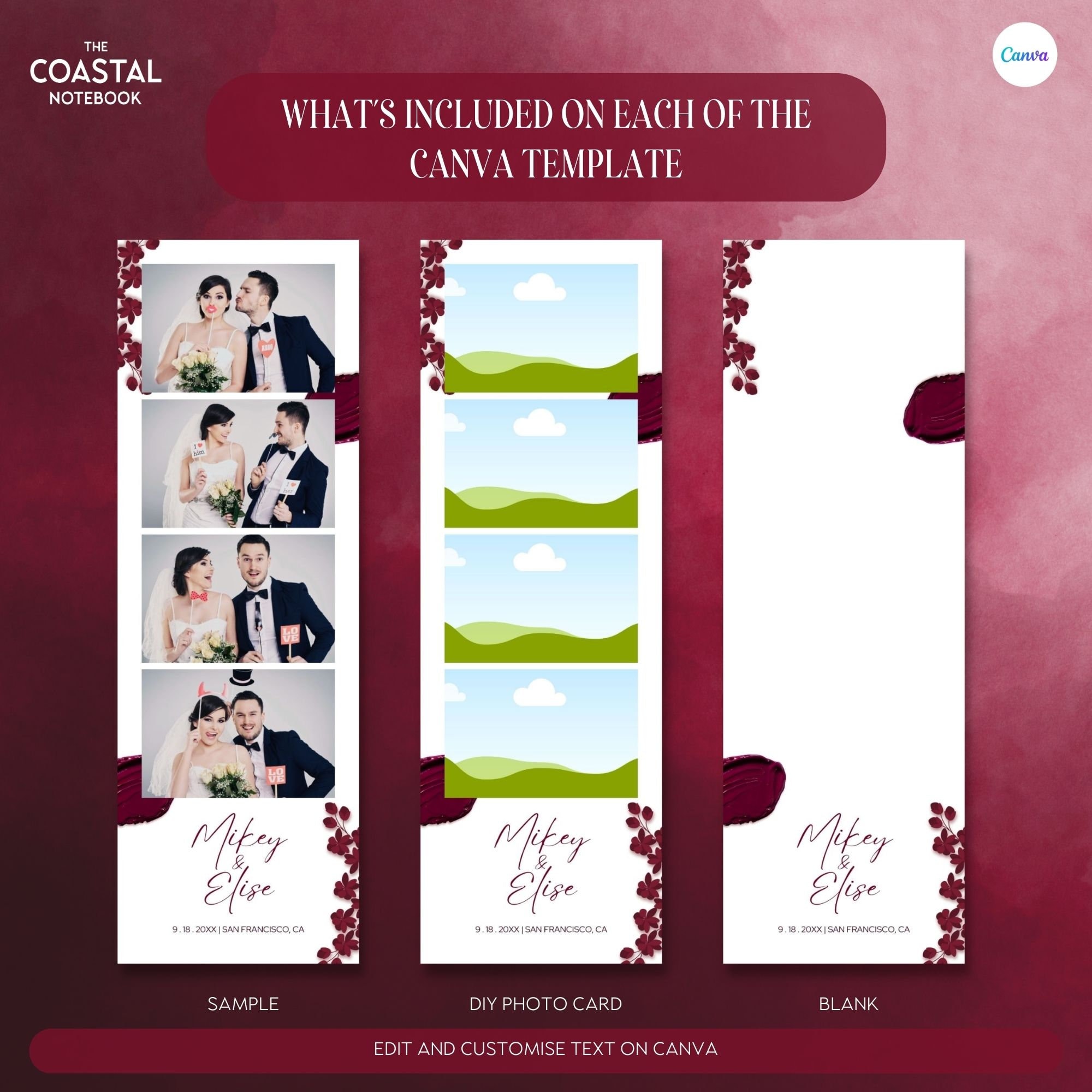 Wine Red Photo Booth Strip Template, Wedding Photo Booth Template ...