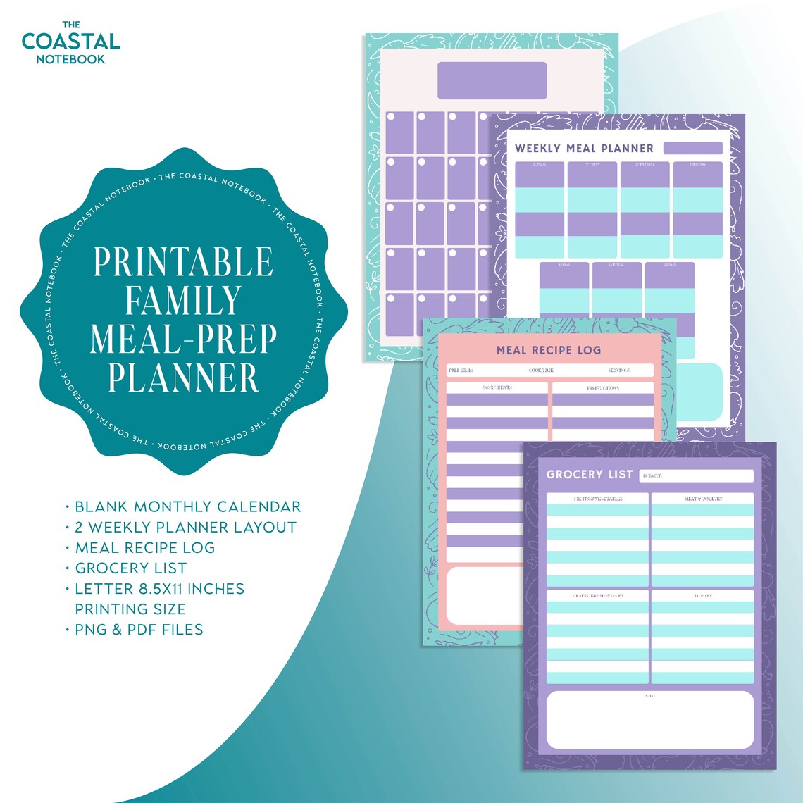 Weekly Meal Planner Printable Digital Planner Inserts Grocery List Menu ...