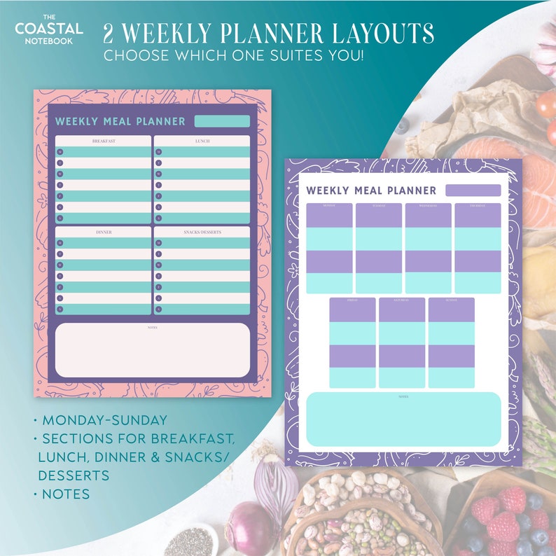 Weekly Meal Planner Printable Digital Planner Inserts Grocery List Menu ...