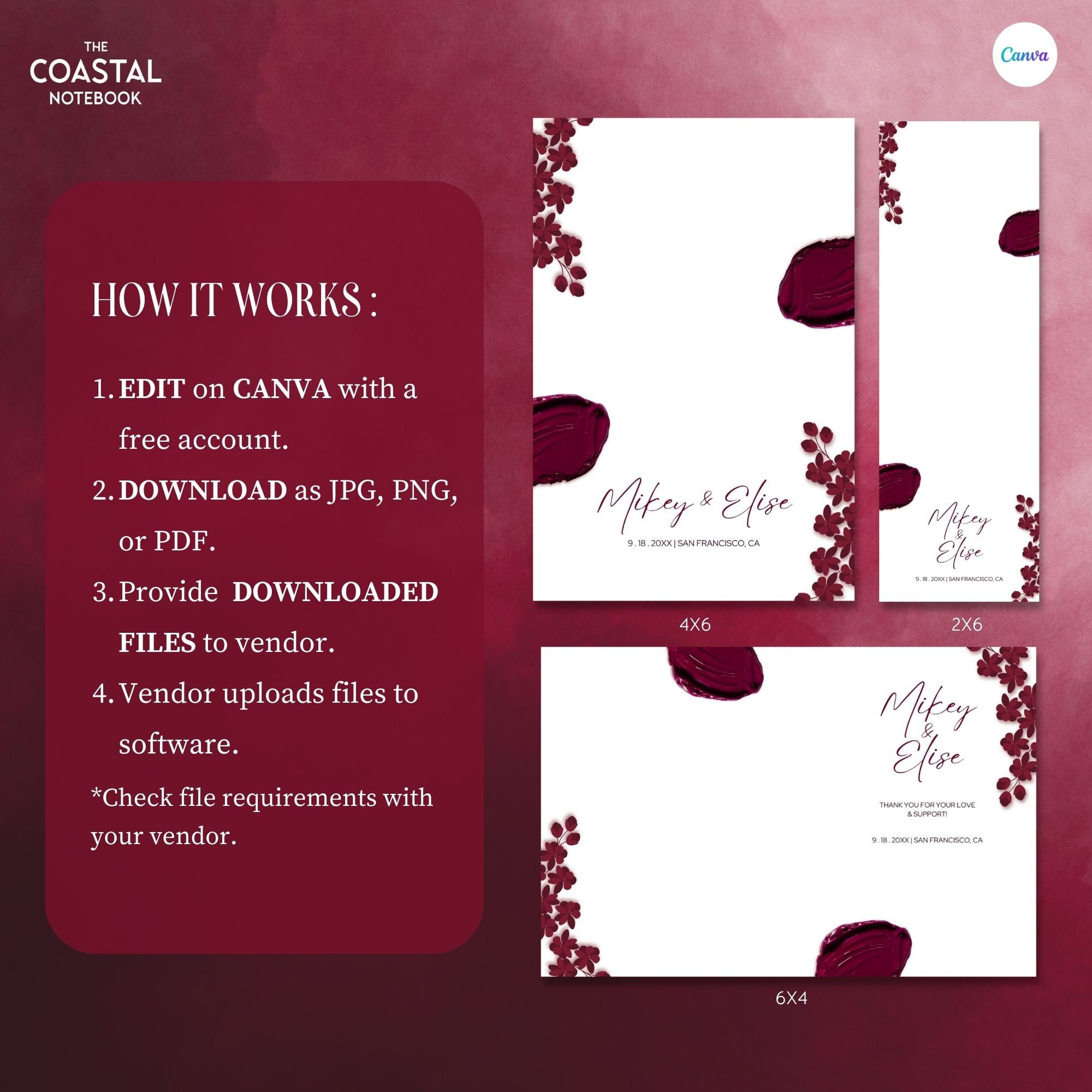 Wine Red Photo Booth Strip Template, Wedding Photo Booth Template ...