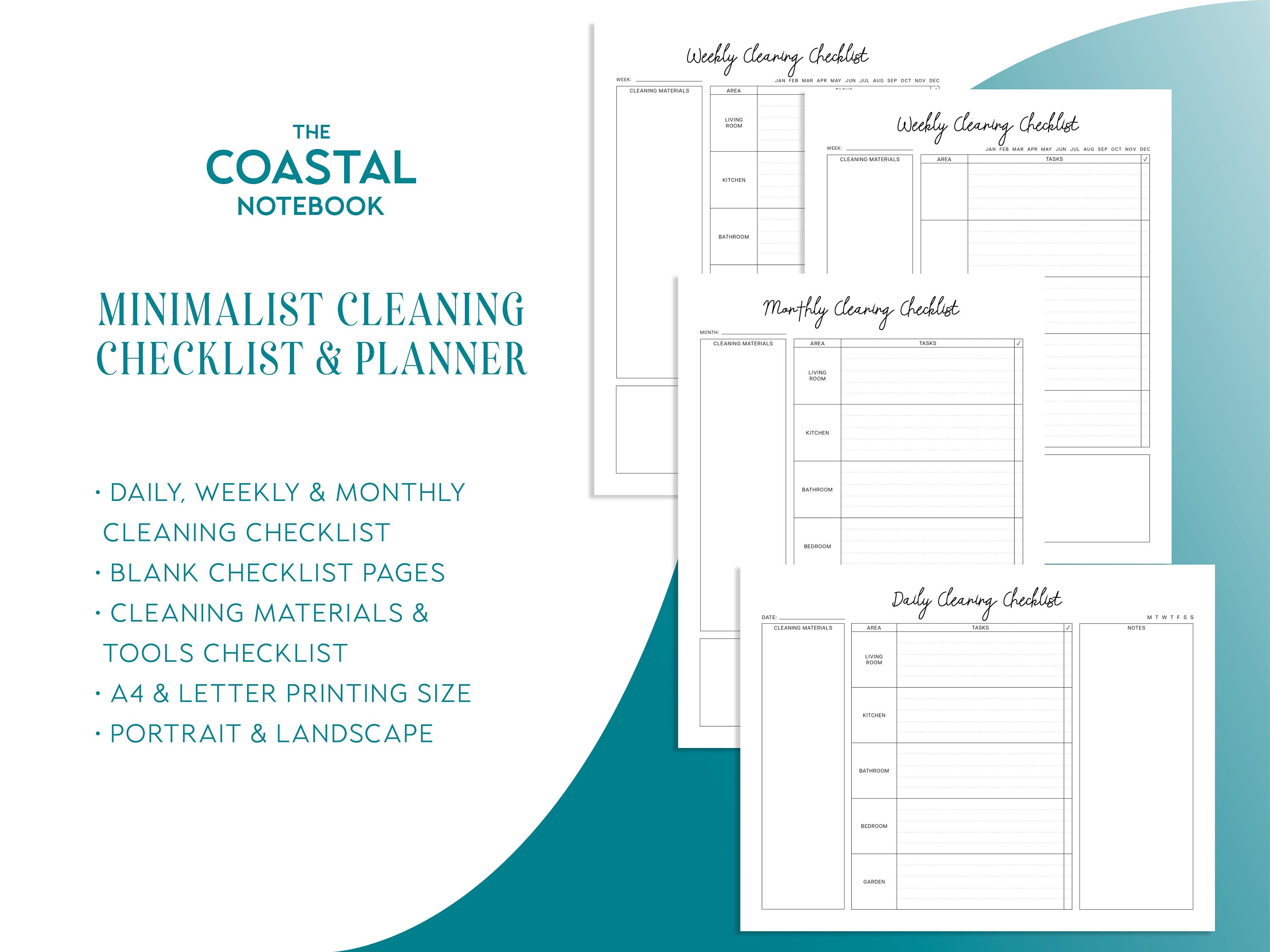 Home Cleaning Checklist Printable Planner Minimalist Daily, Weekly ...