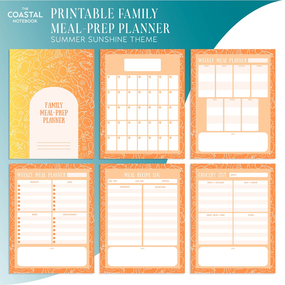 Weekly Meal Planner Printable Digital Planner Inserts Grocery List Menu ...
