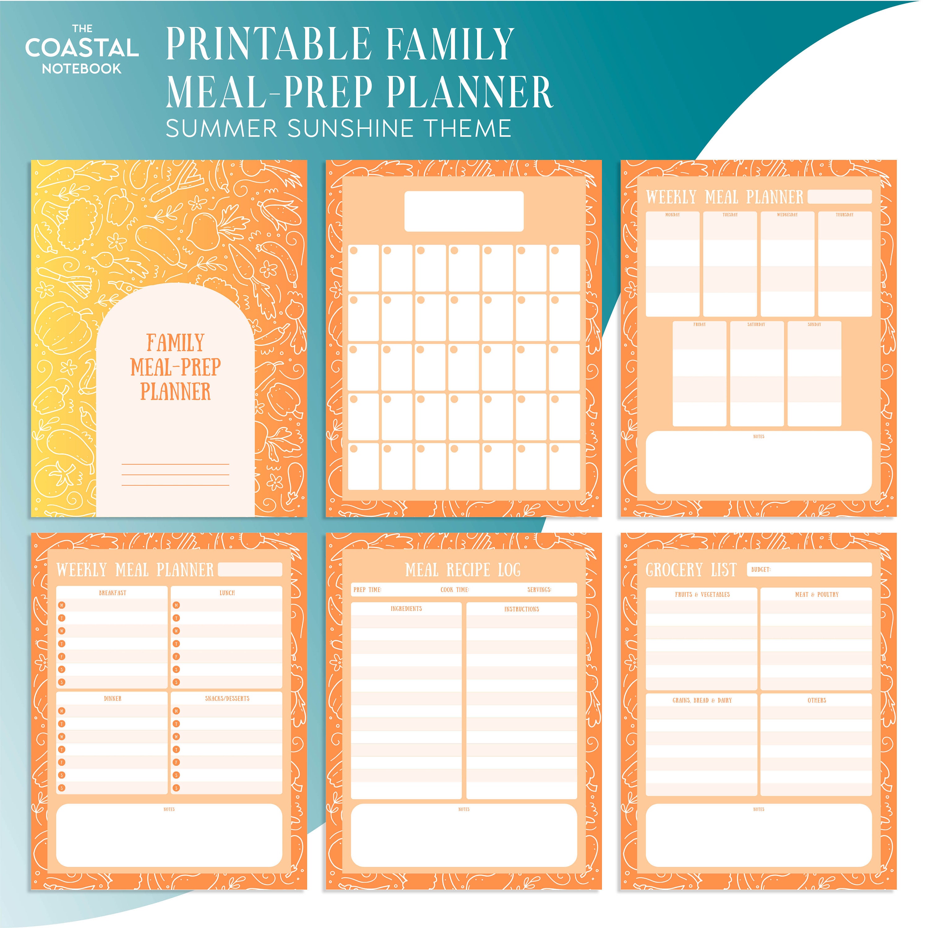 Weekly Meal Planner Printable Digital Planner Inserts Grocery List Menu ...
