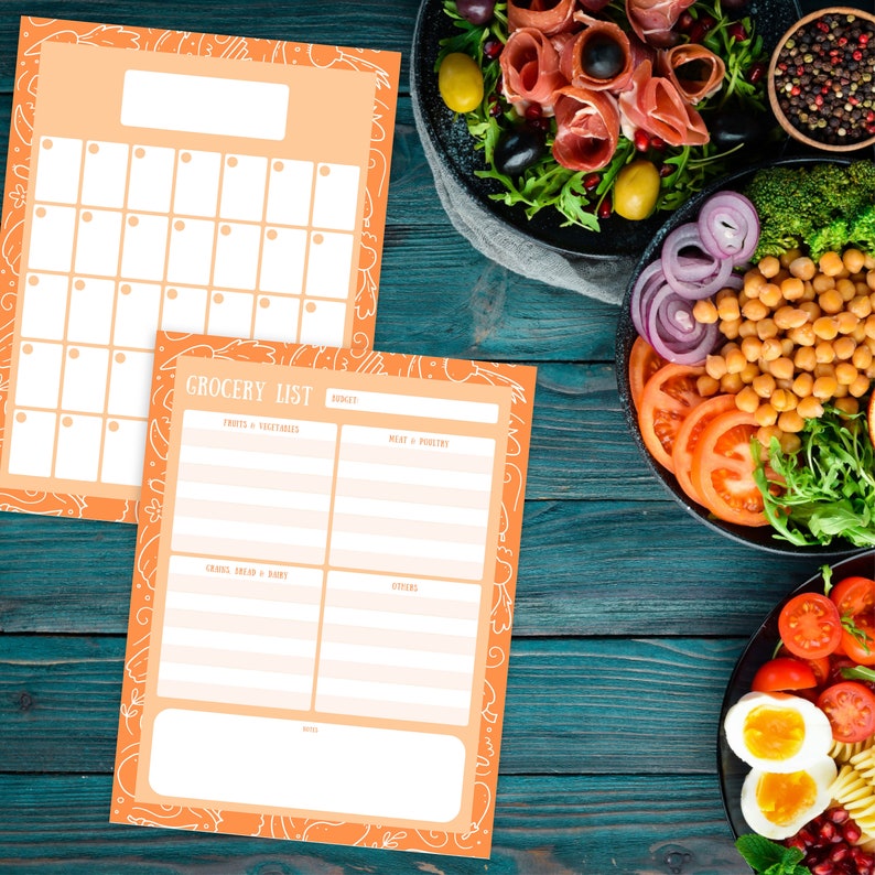 Weekly Meal Planner Printable Digital Planner Inserts Grocery List Menu ...