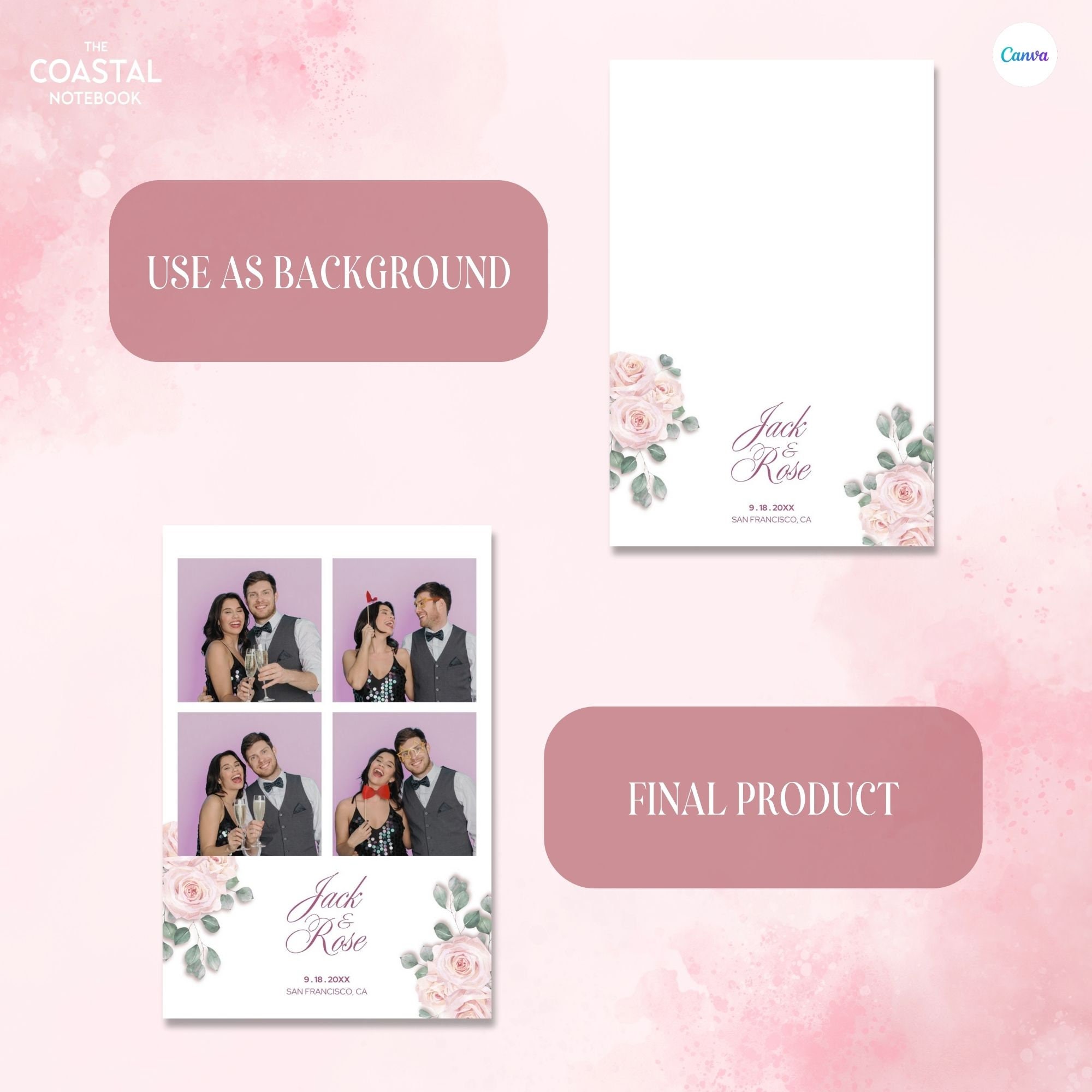 Minimalist Photo Booth Strip Canva Template Watercolor Photo Booth ...