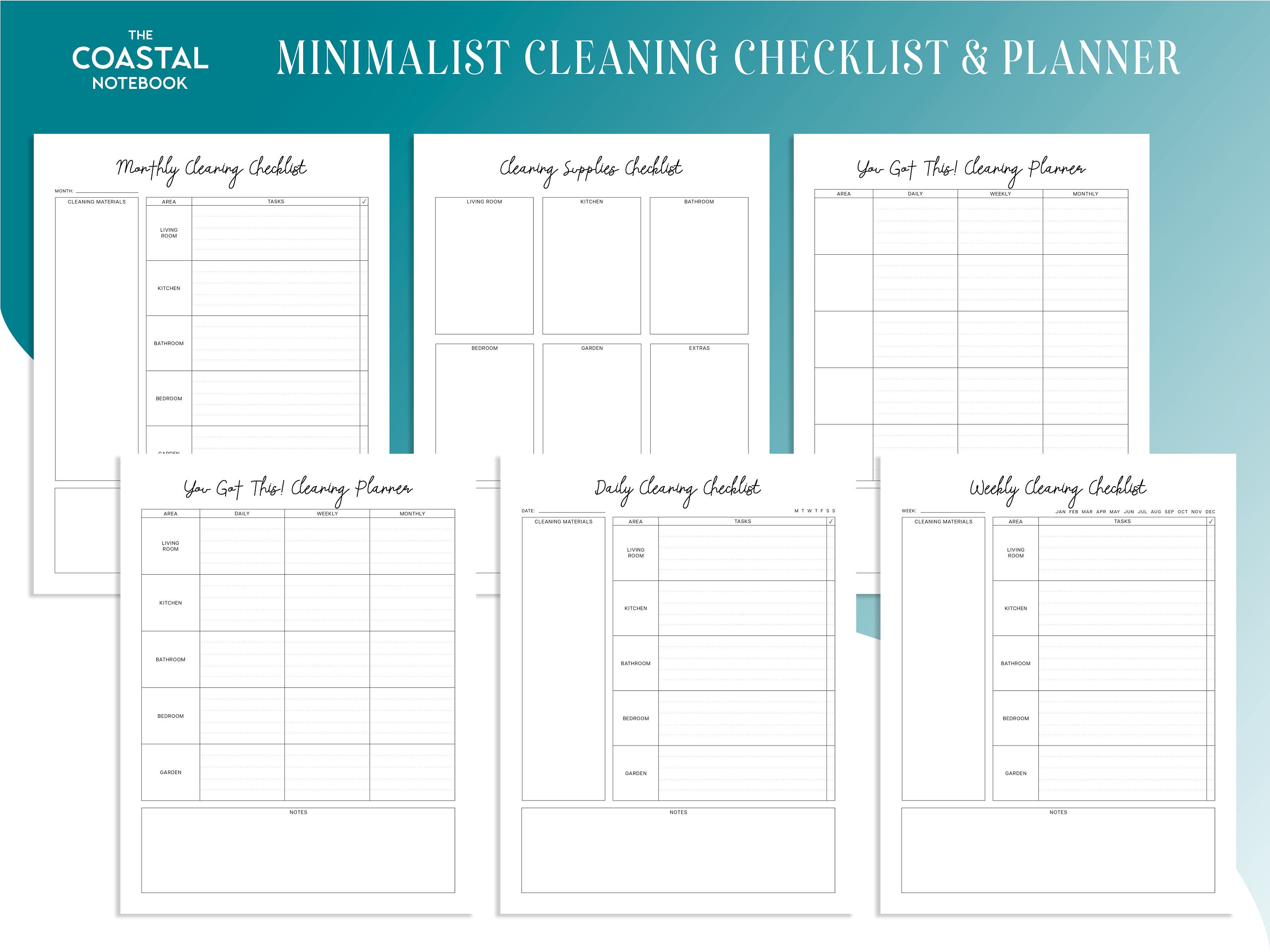 Home Cleaning Checklist Printable Planner Minimalist Daily, Weekly ...