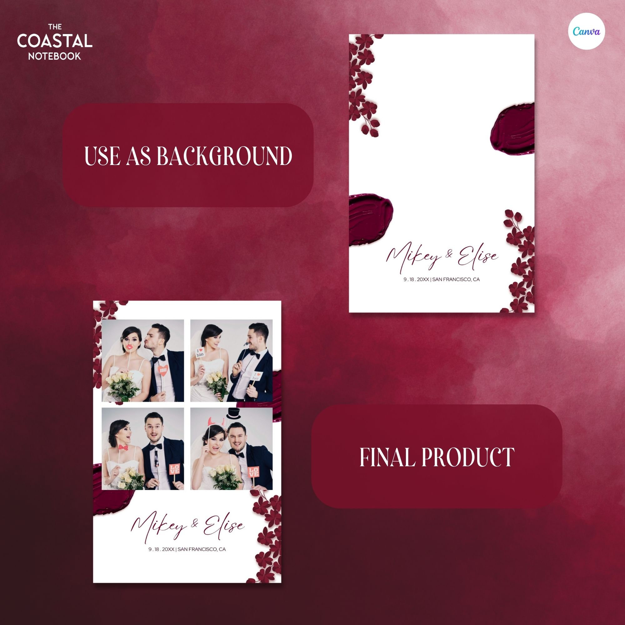 Wine Red Photo Booth Strip Template, Wedding Photo Booth Template ...