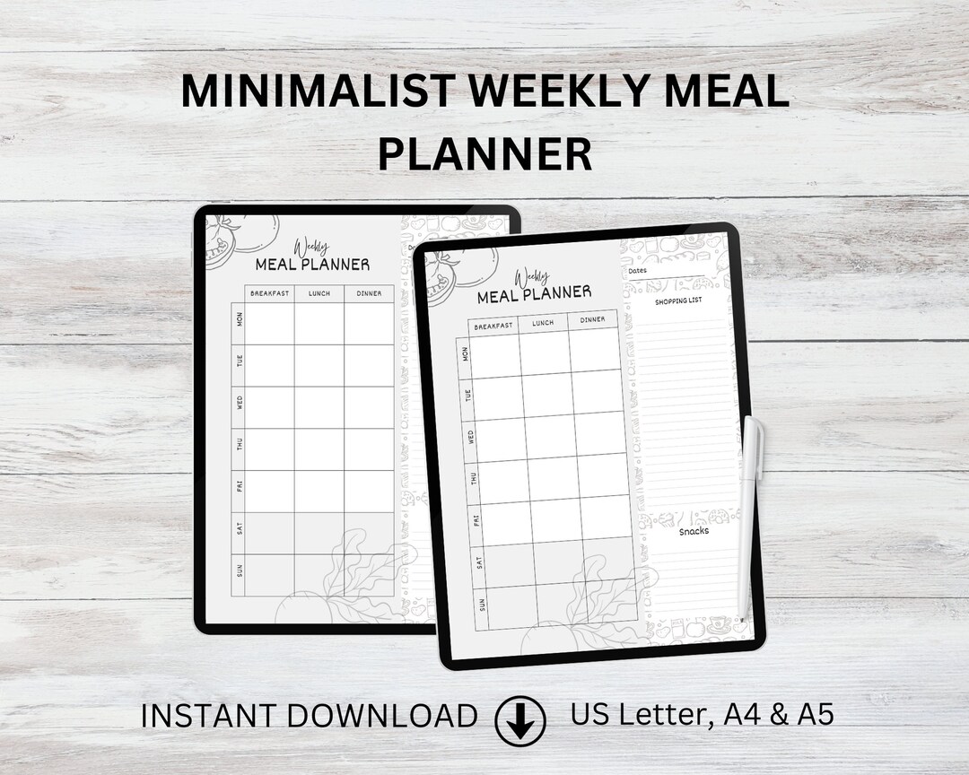 Weekly Mean Tracker: Meal Planner for Workout Fitness Meals Digital ...