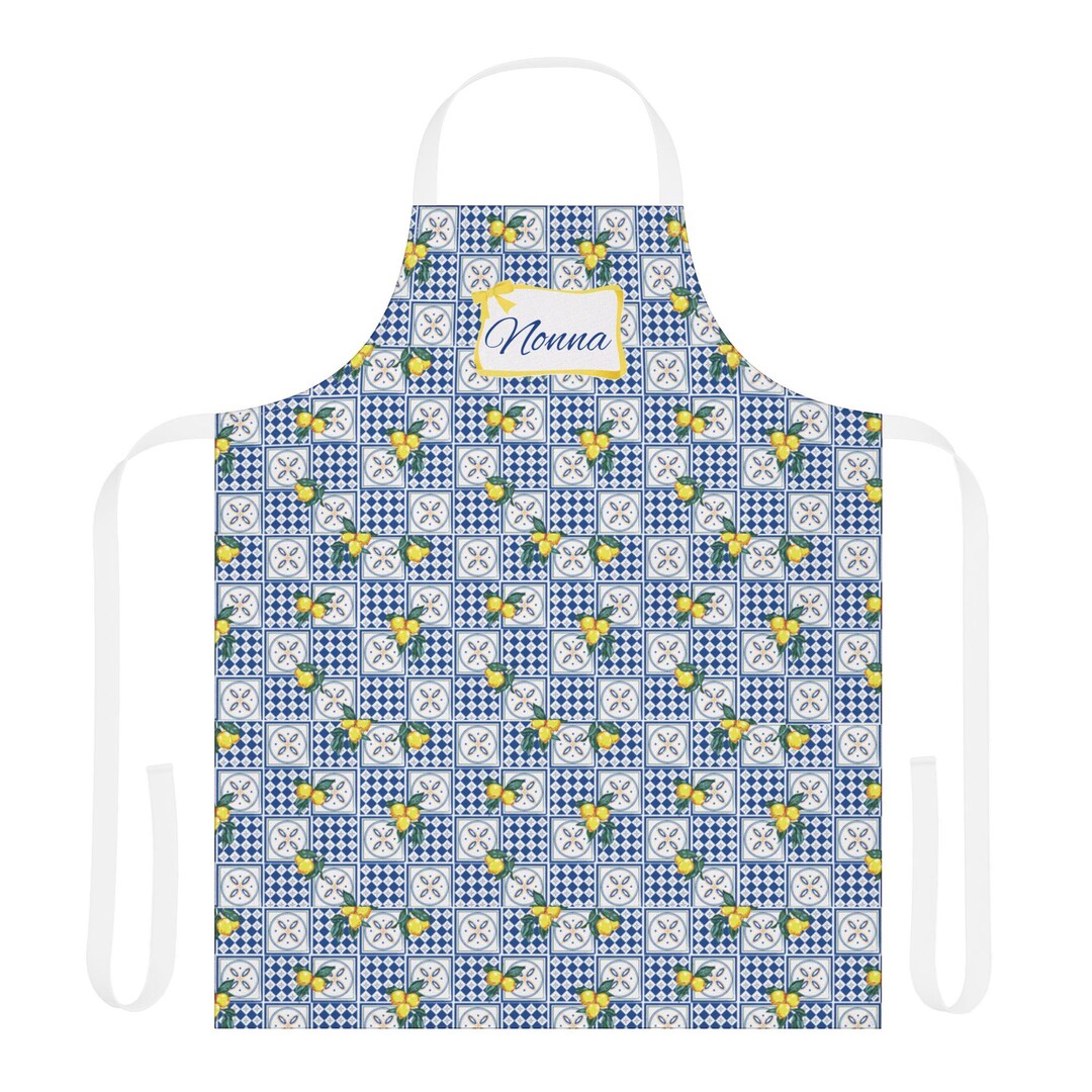 Mediterranean Tile & Lemon Print Apron: Personalized Kitchen Gift - Etsy