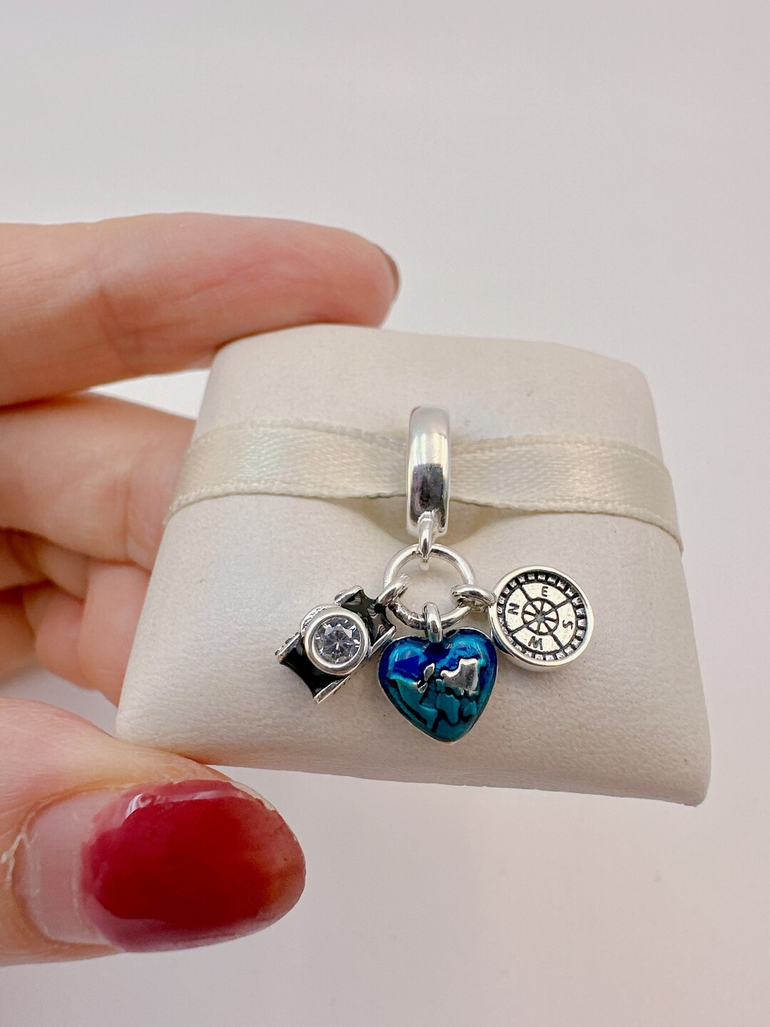 Camera, Heart & Compass Triple Dangle Charm,charms for Bracelet,sliver ...