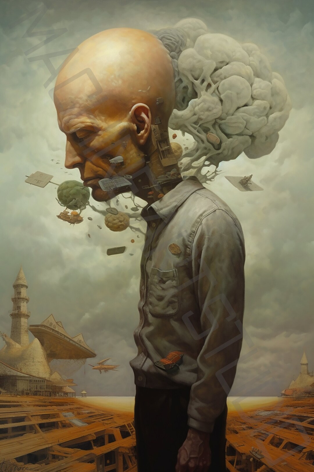 Brain Fog -ONE of a Kind ,printable, Digital Art, Surreal , Satirical ...