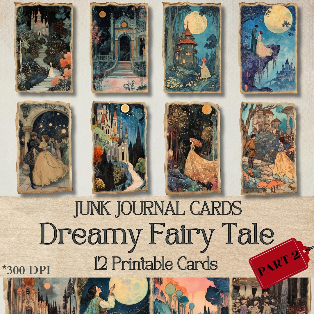 Vintage Fairy Tale Junk Journal Cards, Fantasy Forest ATC Cards, Castle ...