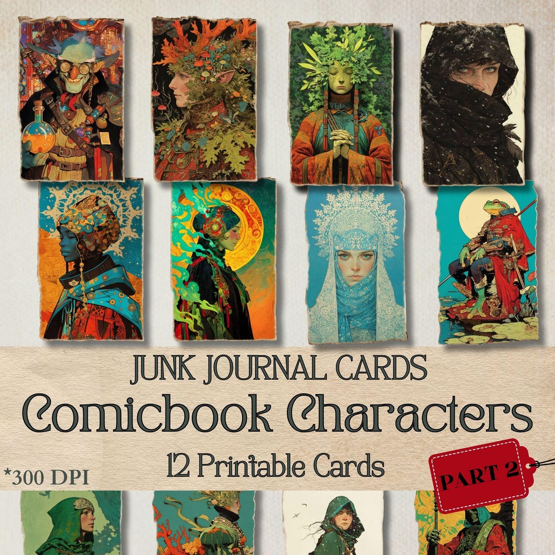 Printable Comicbook Characters Junk Journal Cards, Retro Pop Art ATC ...