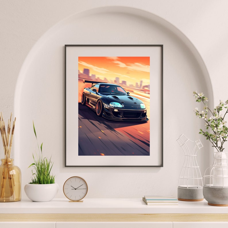 Toyota Supra Mk4 Digital Art JDM Poster Kids Boys Room Decor Drift ...