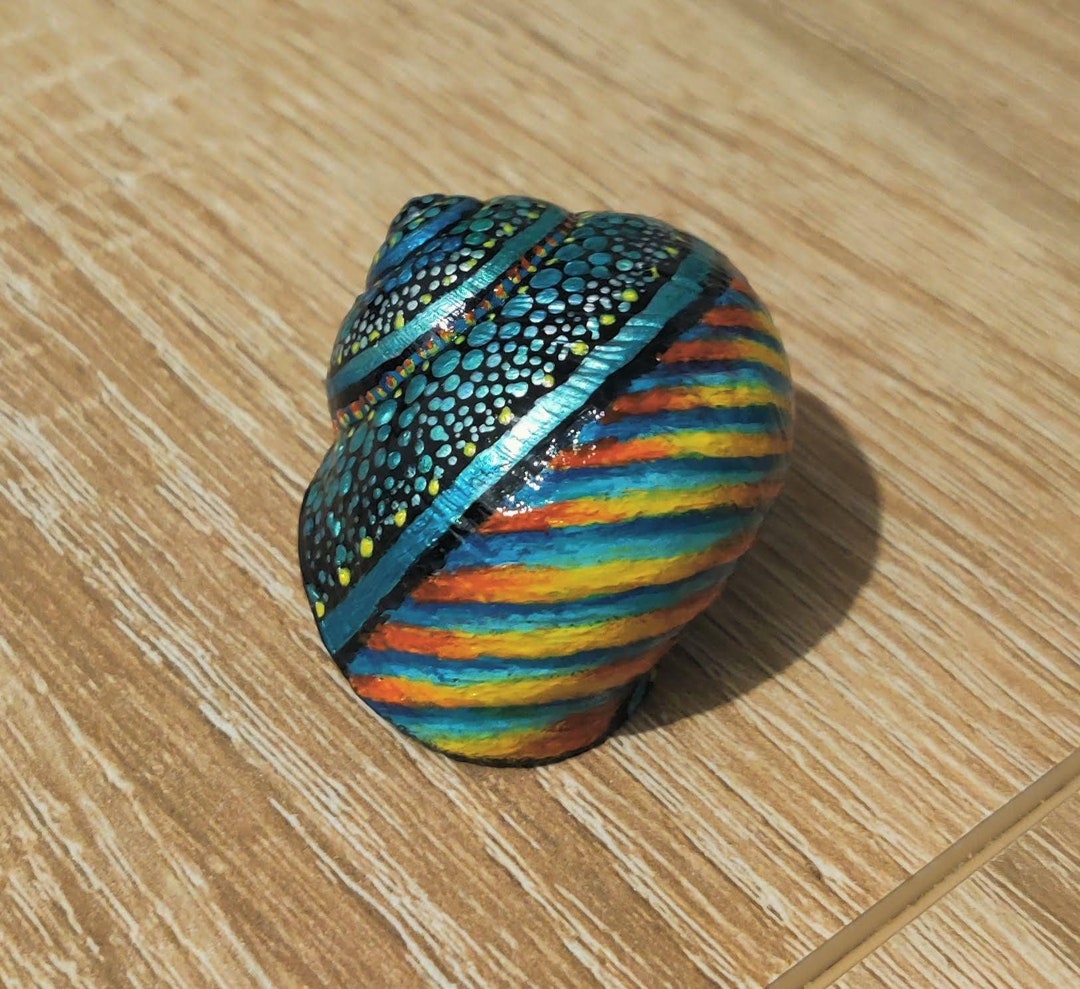 Red-yellow Stripy Snail Shell, Hand-painted Terrestrial Snail Shell ...