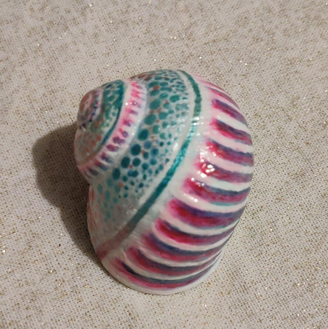 Stripy Snail Shell Turquoise-pink, Hand-painted Terrestrial Snail Shell ...