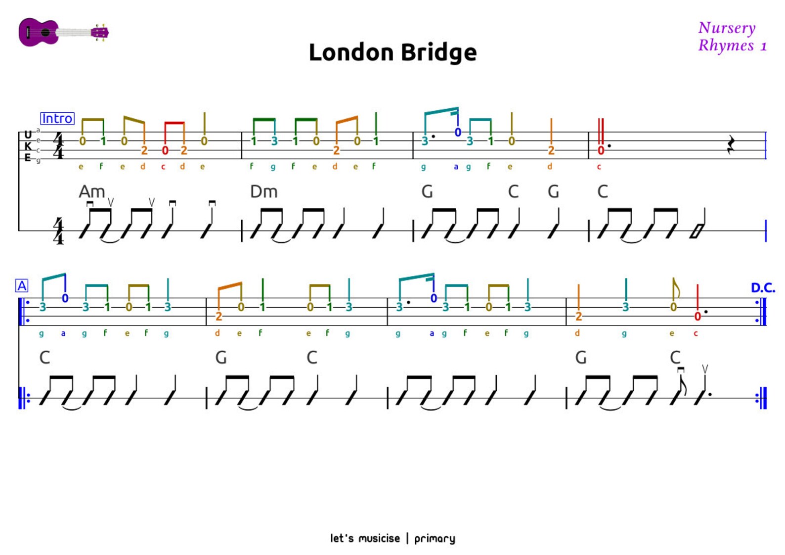 Nursery Rhymes for Left-handed Ukulele Primary School Classroom or ...