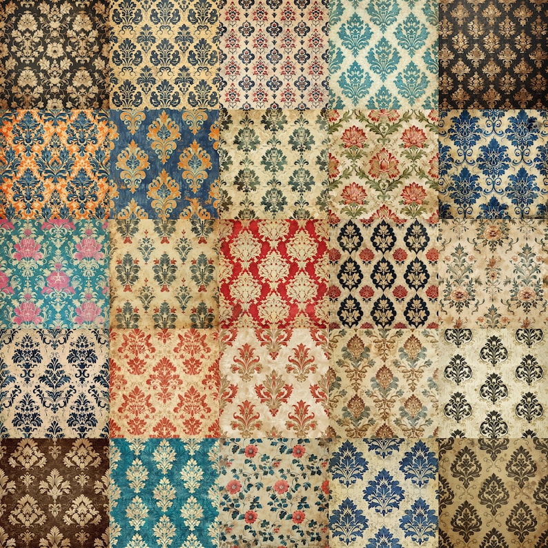 PRINTABLE Bundle of 50 Vintage Wallpaper Prints, Farmhouse Decor, Retro ...