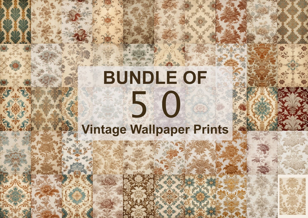 PRINTABLE Bundle of 50 Vintage Wallpaper Prints, Farmhouse Decor, Retro ...