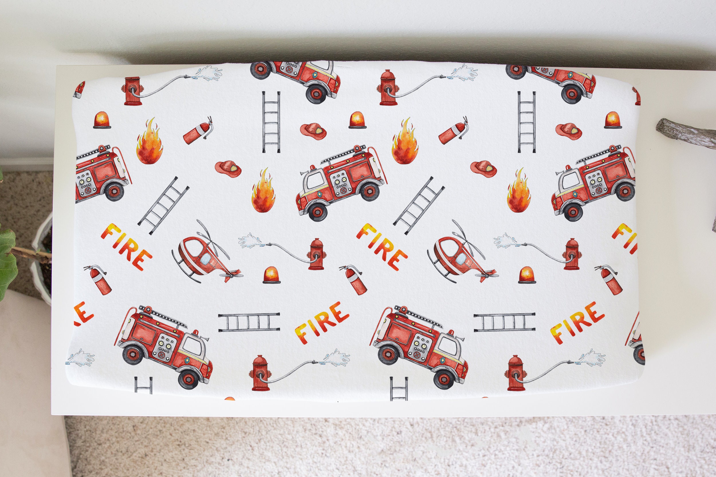 MINI Firefighter Crib Bedding, Boy Mini Crib Bedding Set, Firefighter ...
