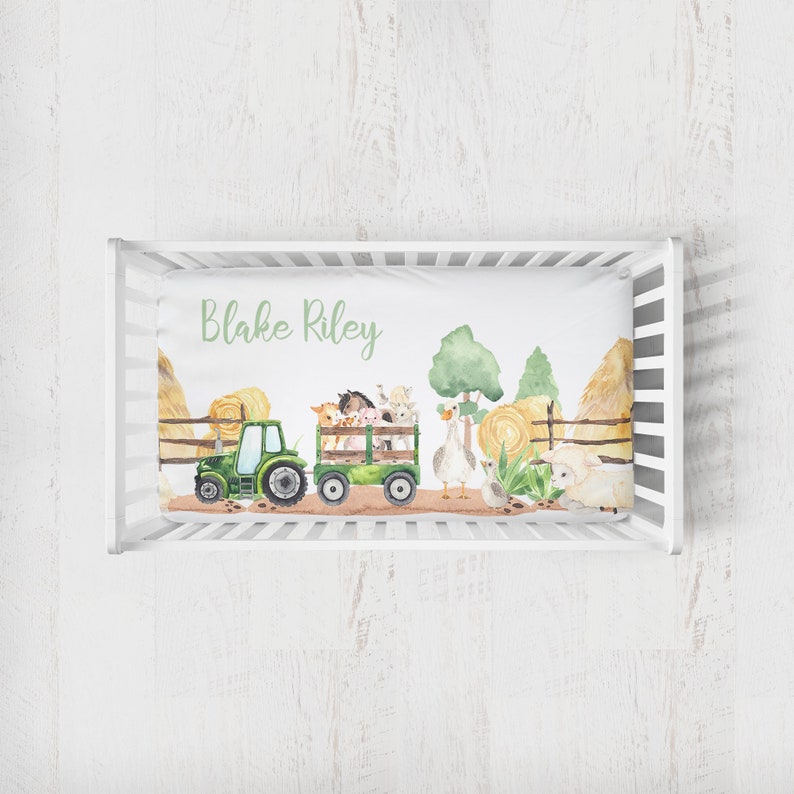 Mini Tractor Crib Bedding Set, Baby Boy Mini Crib Bedding, Tractor ...