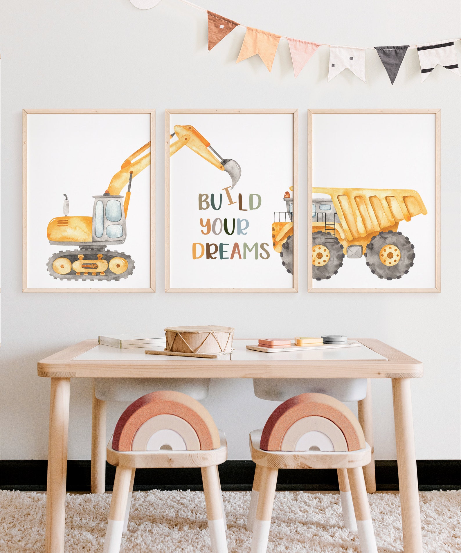 Construction Vehicles Wall Art, Set of 3 Prints, Excavator Wall Art ...