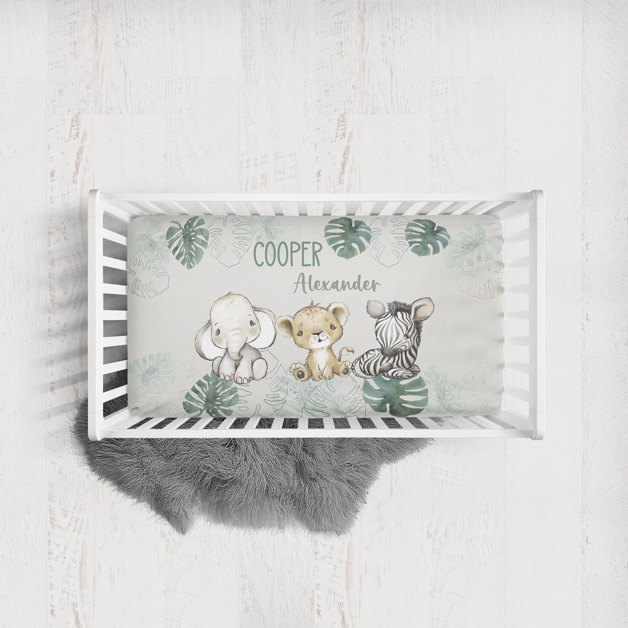 MINI Safari Animal Crib Bedding Set for Boy, Safari Nursery Mini Crib ...