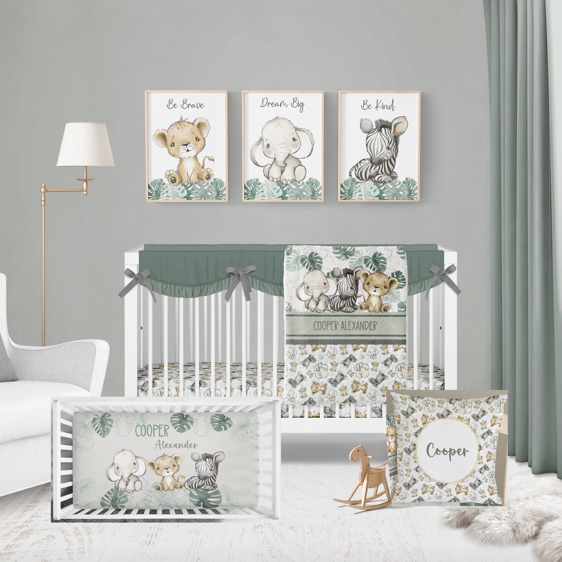 MINI Safari Animal Crib Bedding Set for Boy, Safari Nursery Mini Crib ...