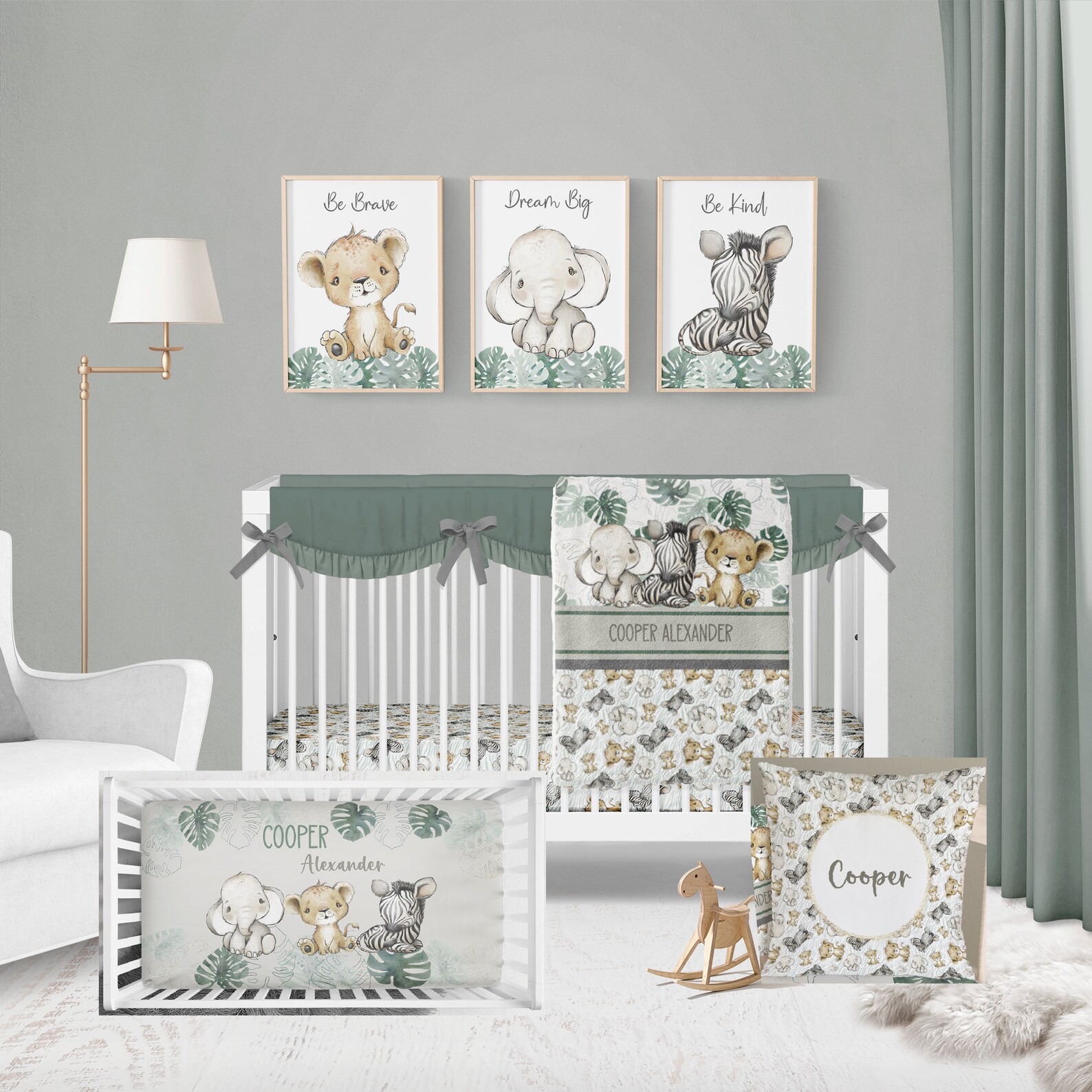 MINI Safari Animal Crib Bedding Set for Boy, Safari Nursery Mini Crib ...