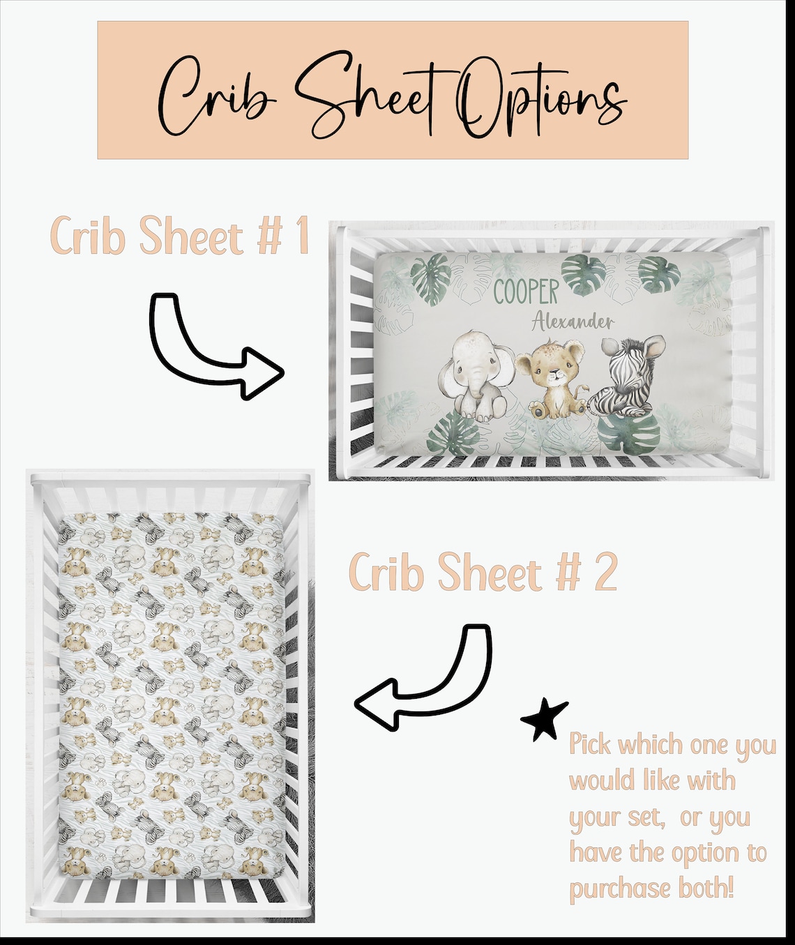 MINI Safari Animal Crib Bedding Set for Boy, Safari Nursery Mini Crib ...