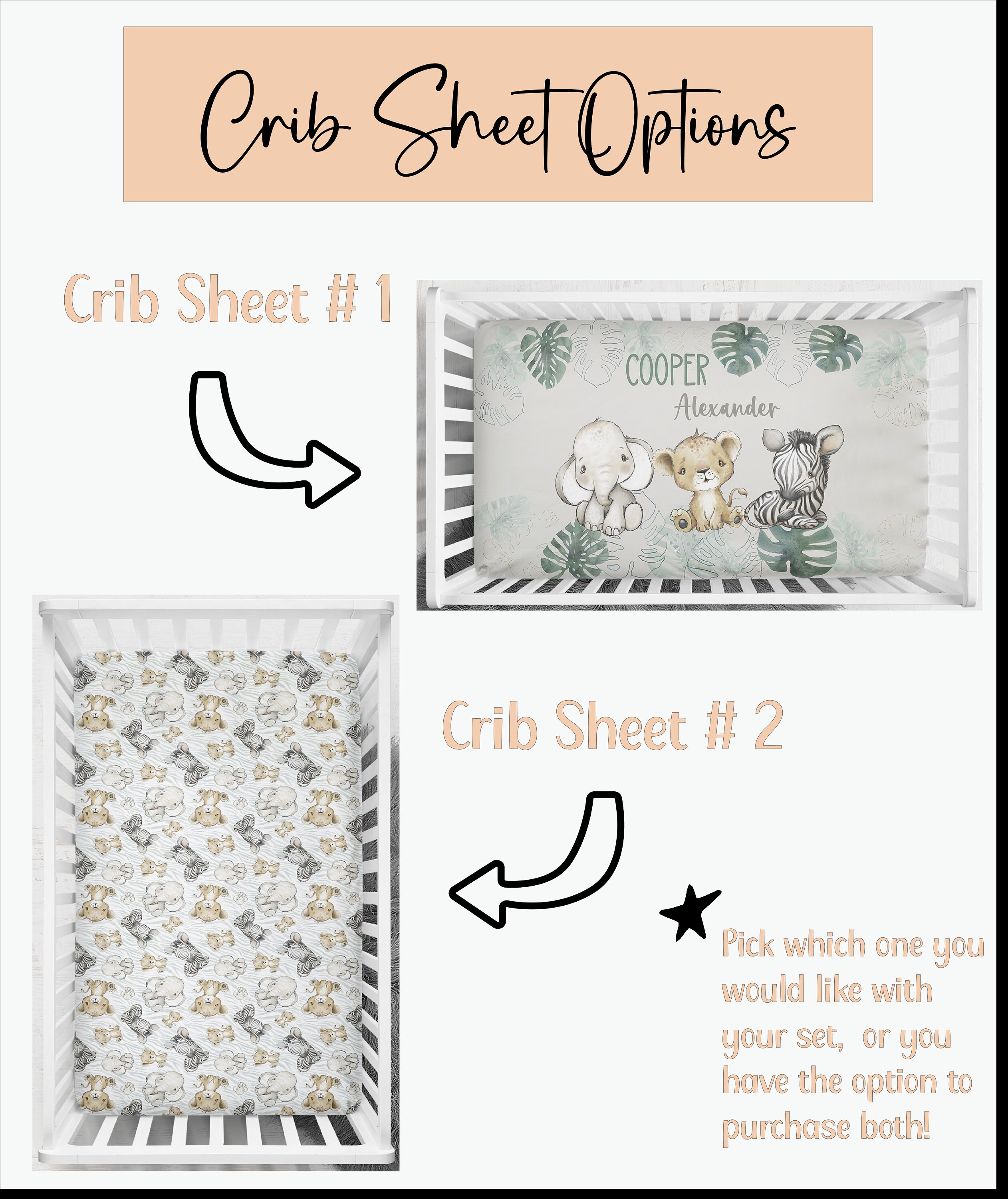 MINI Safari Animal Crib Bedding Set for Boy, Safari Nursery Mini Crib ...