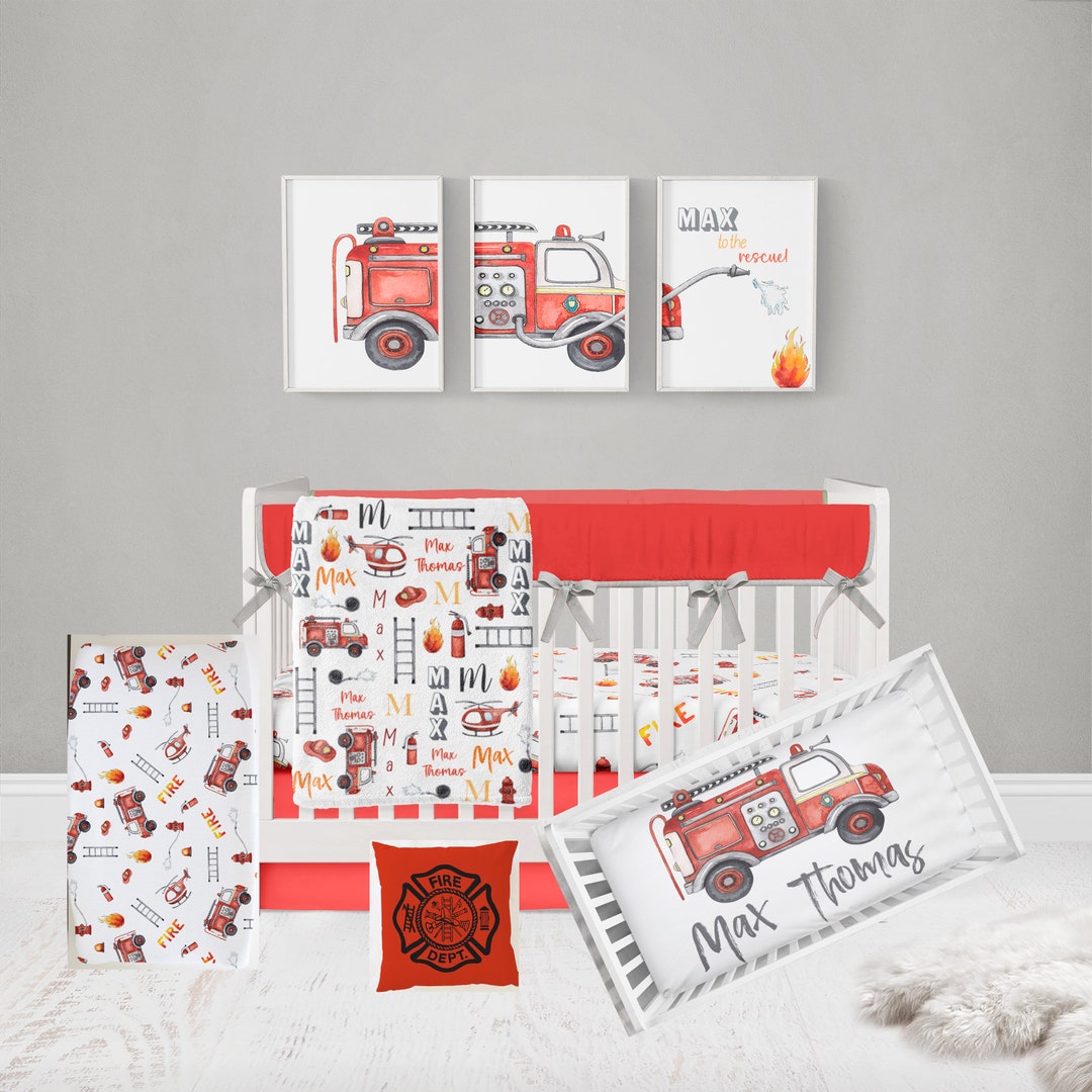 MINI Firefighter Crib Bedding, Boy Mini Crib Bedding Set, Firefighter ...