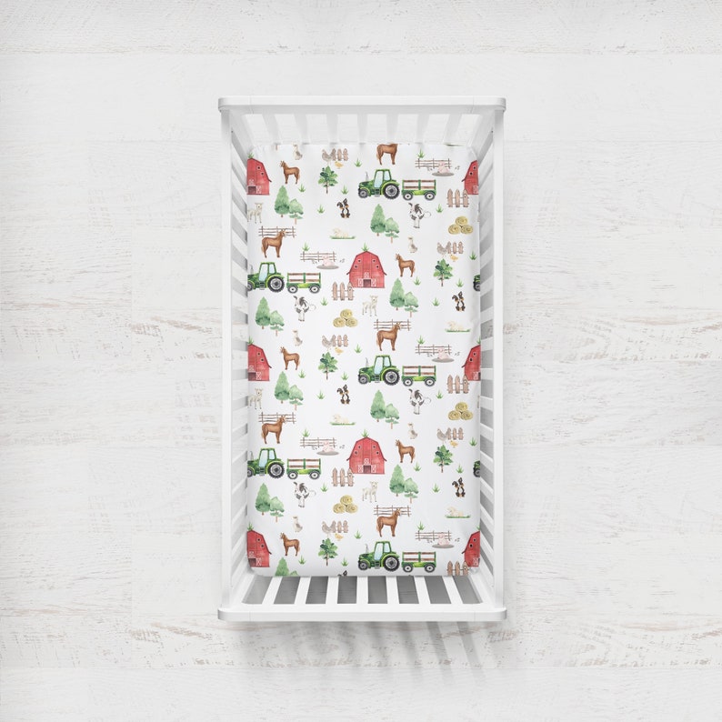 Mini Tractor Crib Bedding Set, Baby Boy Mini Crib Bedding, Tractor ...