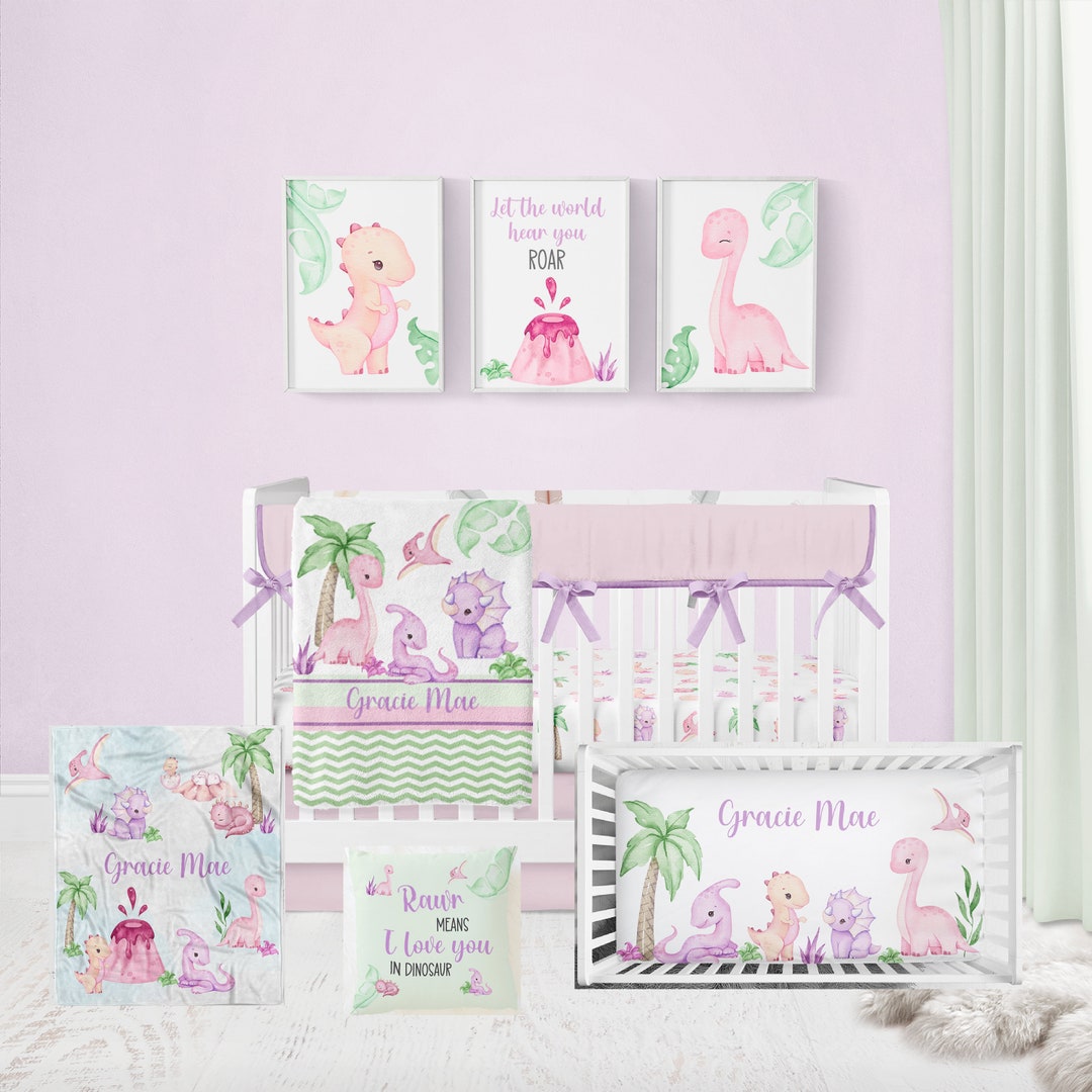 Dinosaur Crib Bedding Set, Baby Girl Crib Bedding, Dinosaur Nursery ...