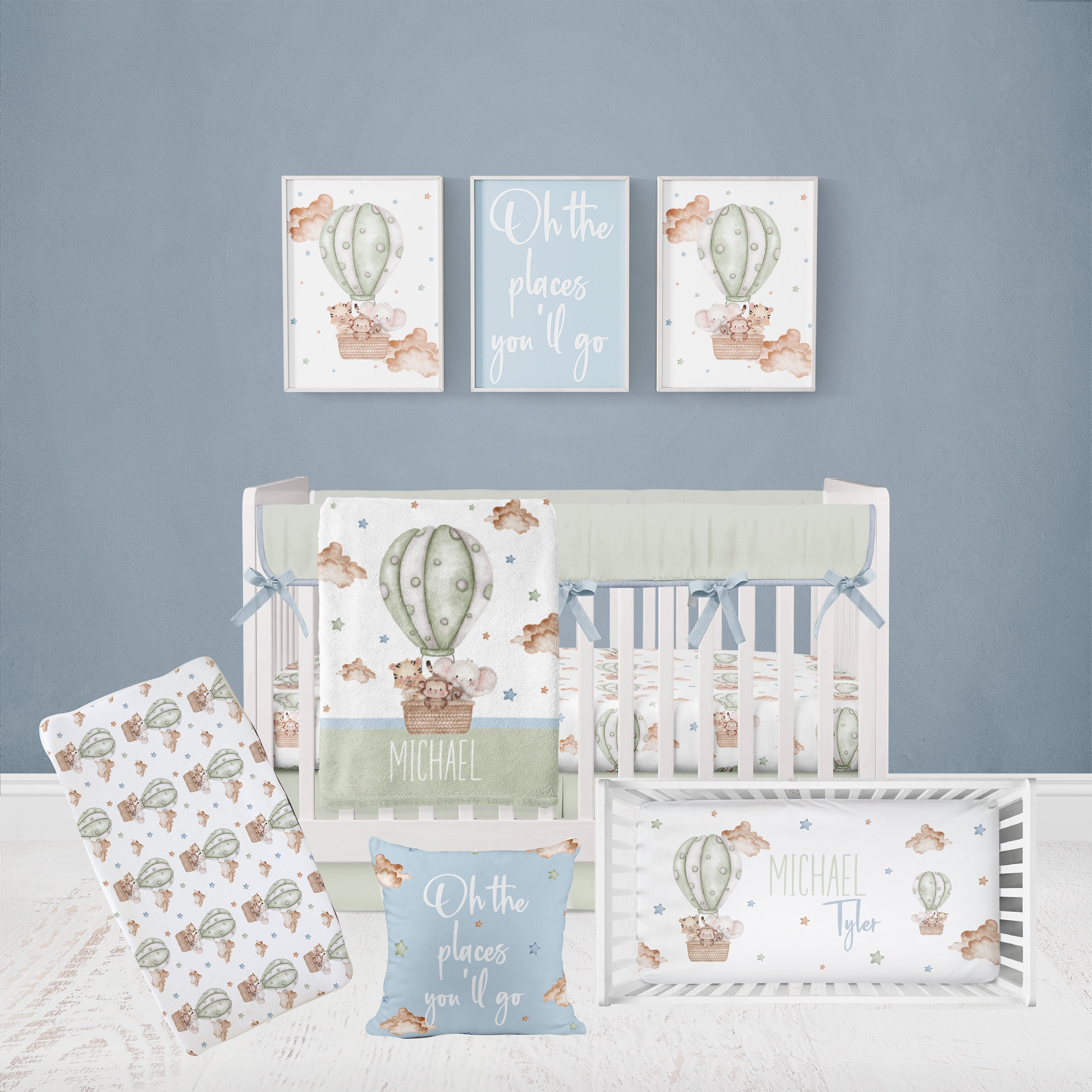 Safari Animal Crib Set, Hot Air Balloon Crib Bedding, Animal Hot Air ...