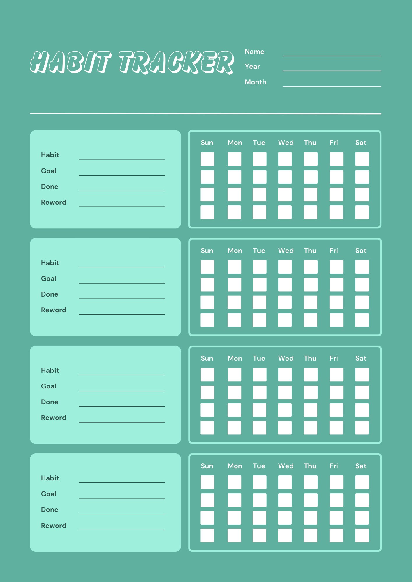 Habit Tracker Digital Template/ Printable Template Planner - Etsy