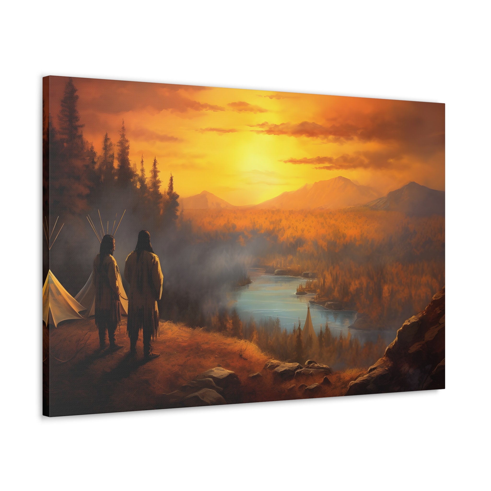 Native American Sunset Oil Painting Style Canvas Print - Etsy