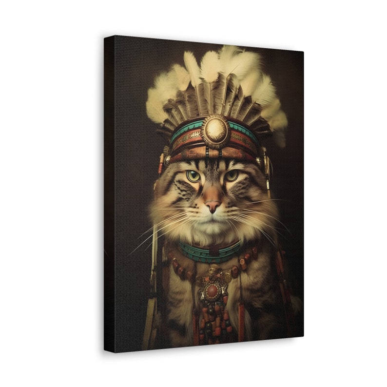 Native American Indian Cat Portrait Painting Style 12x16 Canvas Print ...