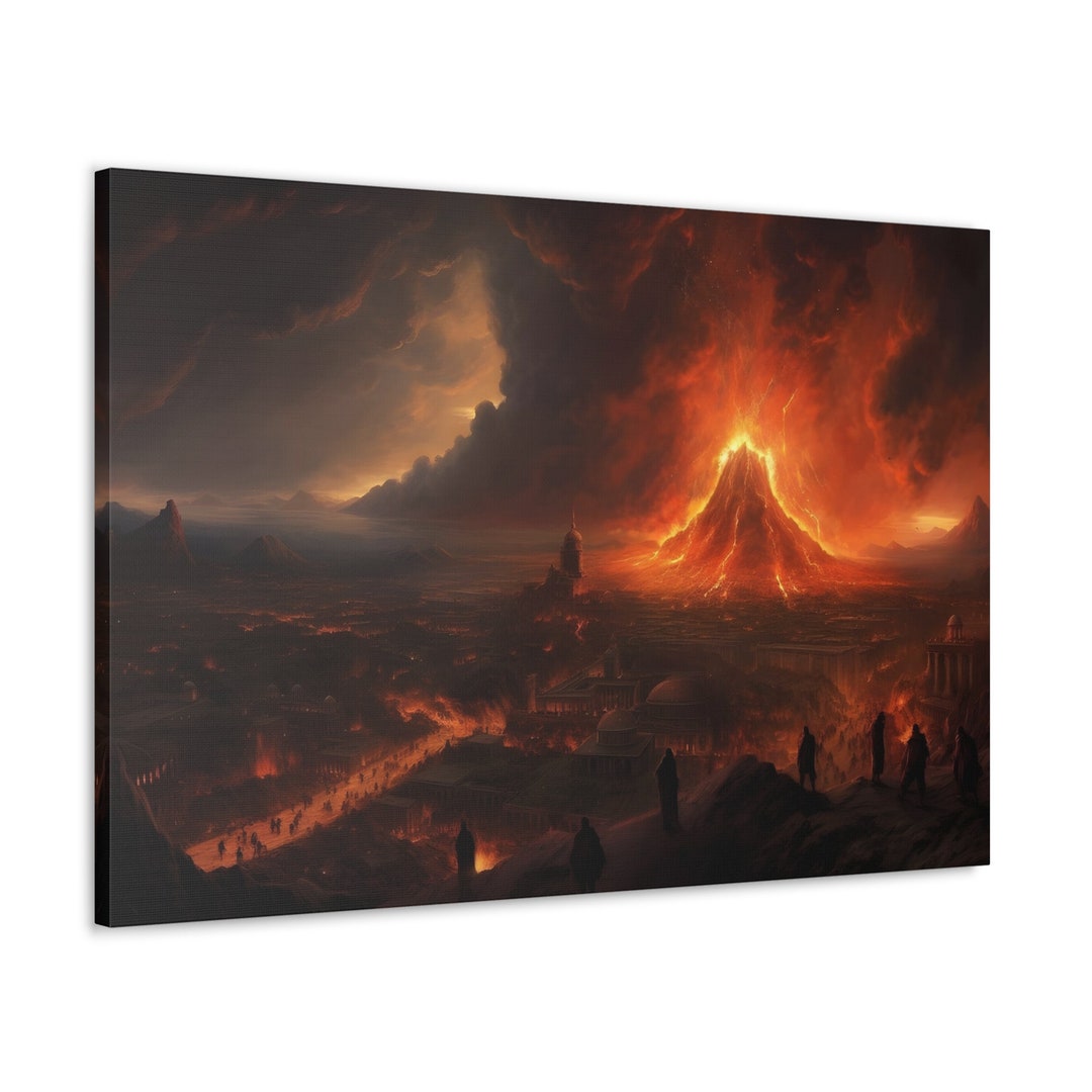 Pompeii Mount Vesuvius Eruption Antique Rustic Oil Painting Style ...